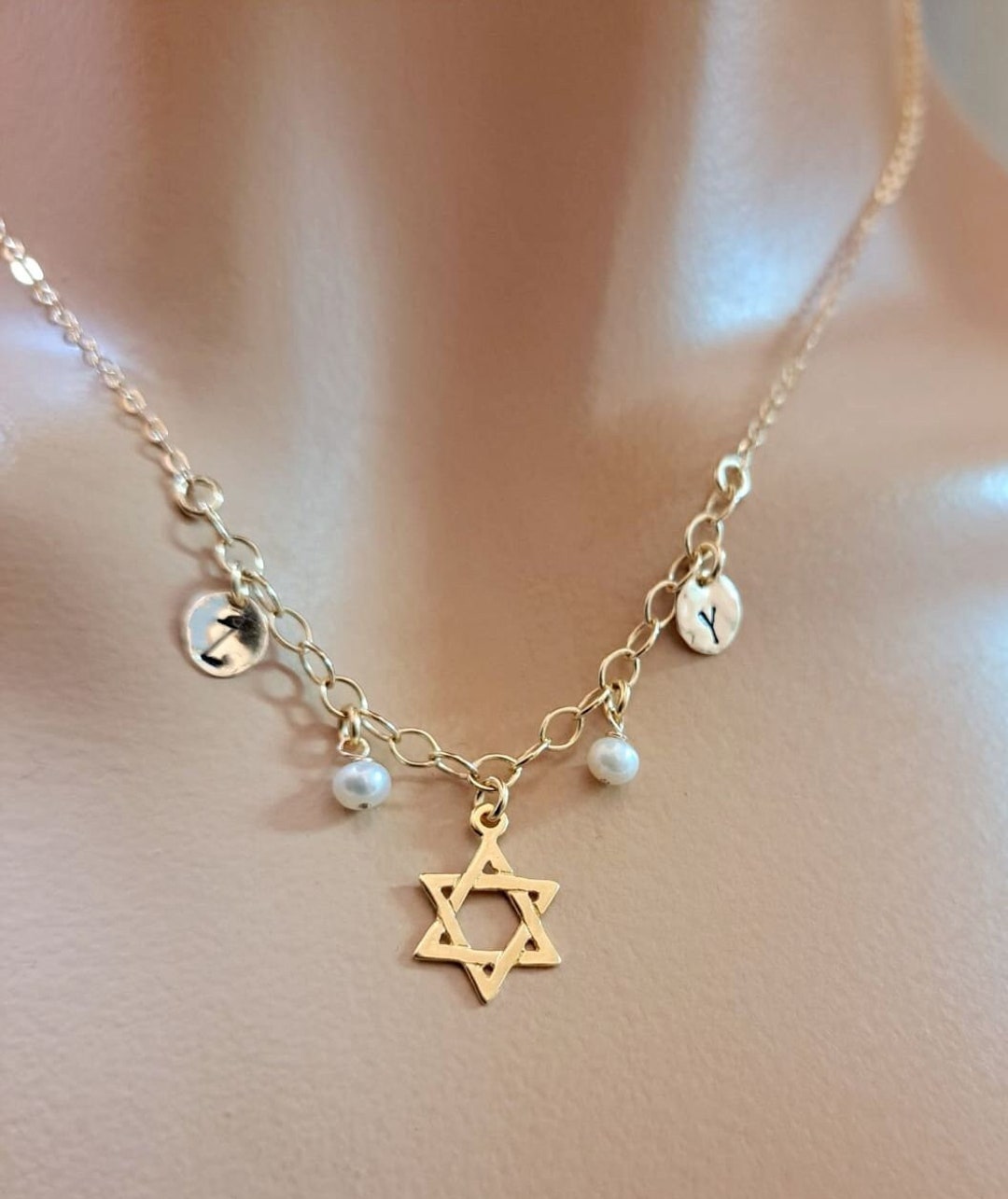 Delicate Star Necklace, Personal Letter, Star David Jewelry, Charm ...