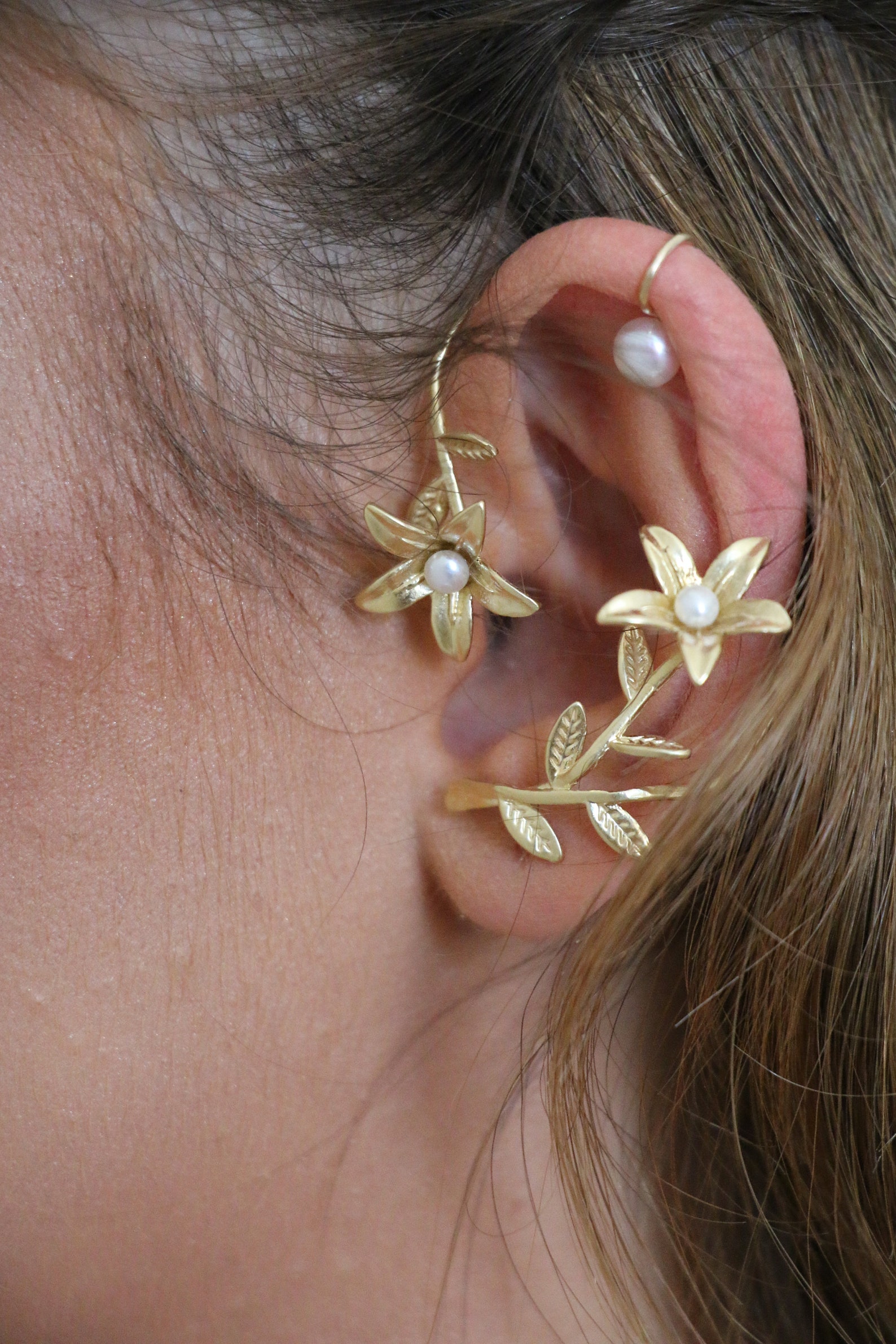 Floral Ear Cuff With Pearls Ear Jewelry Ear Climber Ear | Etsy
