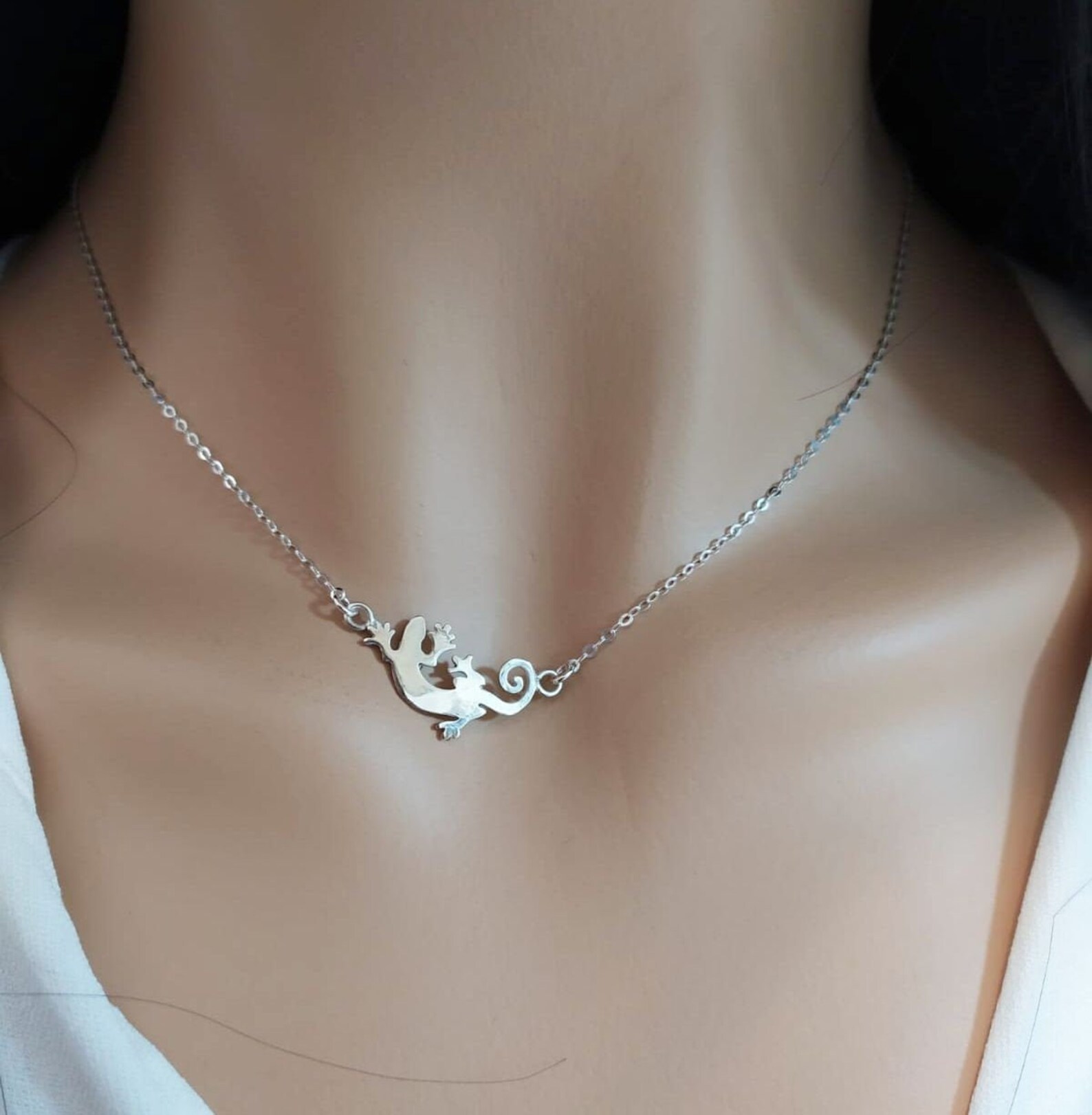 Cute Lizard Necklace Sterling Silver Gecko Reptilian | Etsy