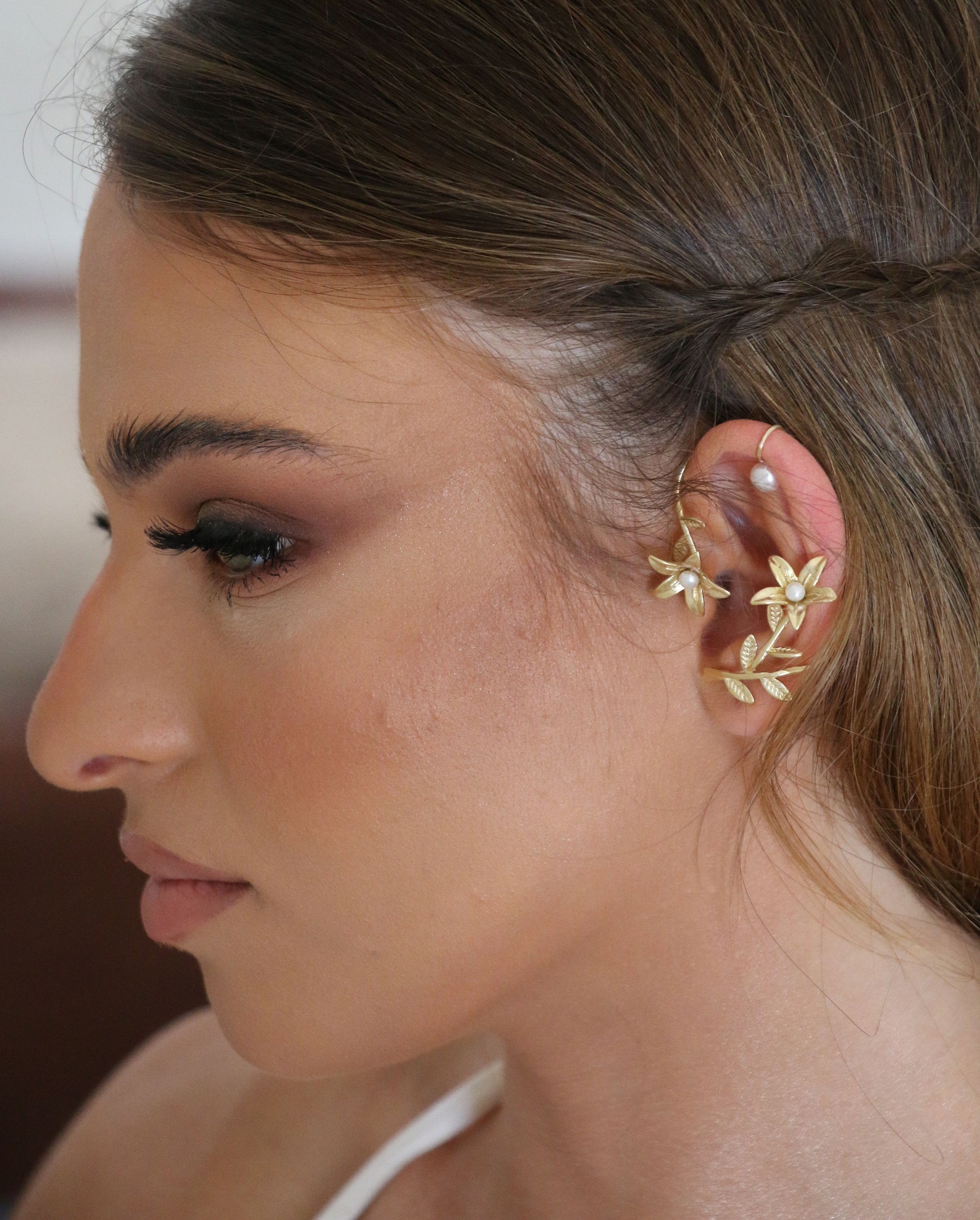 Floral Ear Cuff With Pearls, Ear Jewelry, Ear Climber, Ear Wrap, Ear ...