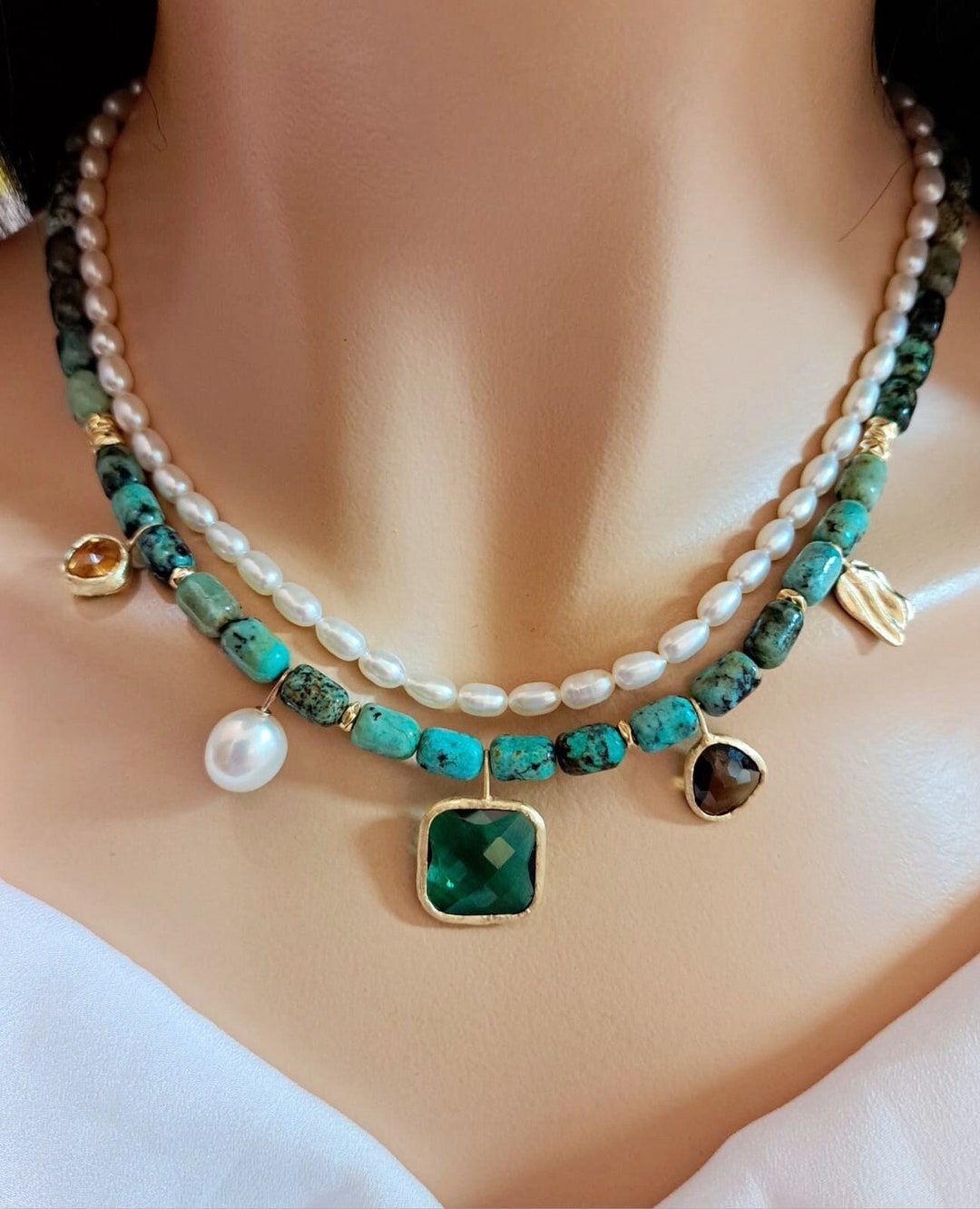 Turquoise Necklace .statement Necklace, Multi Color Necklace. Chunky ...