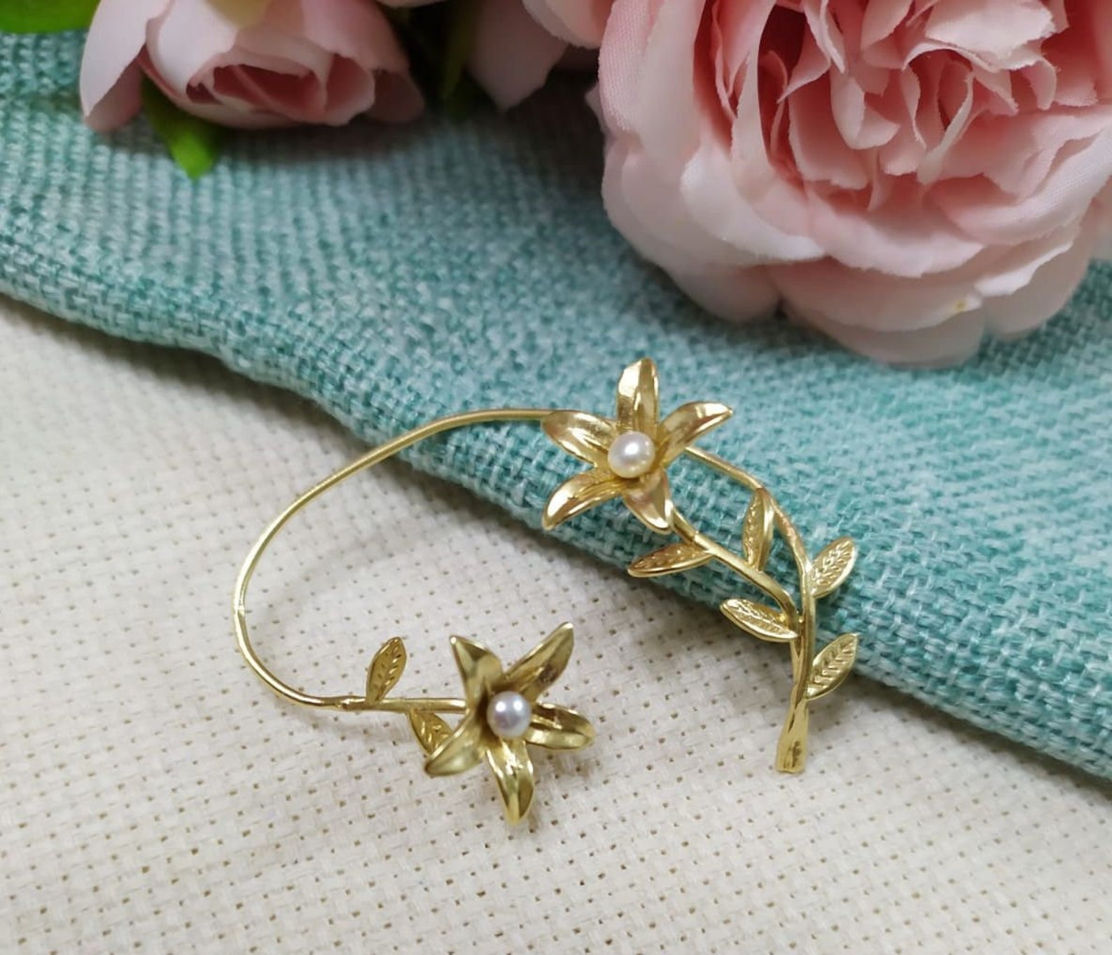 Floral Ear Cuff With Pearls Ear Jewelry Ear Climber Ear | Etsy