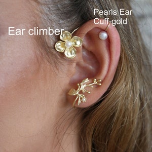 Flowers Ear Cuff , Ear Jewelry, Ear Climber, Ear Wrap, Ear Jacket, Non ...
