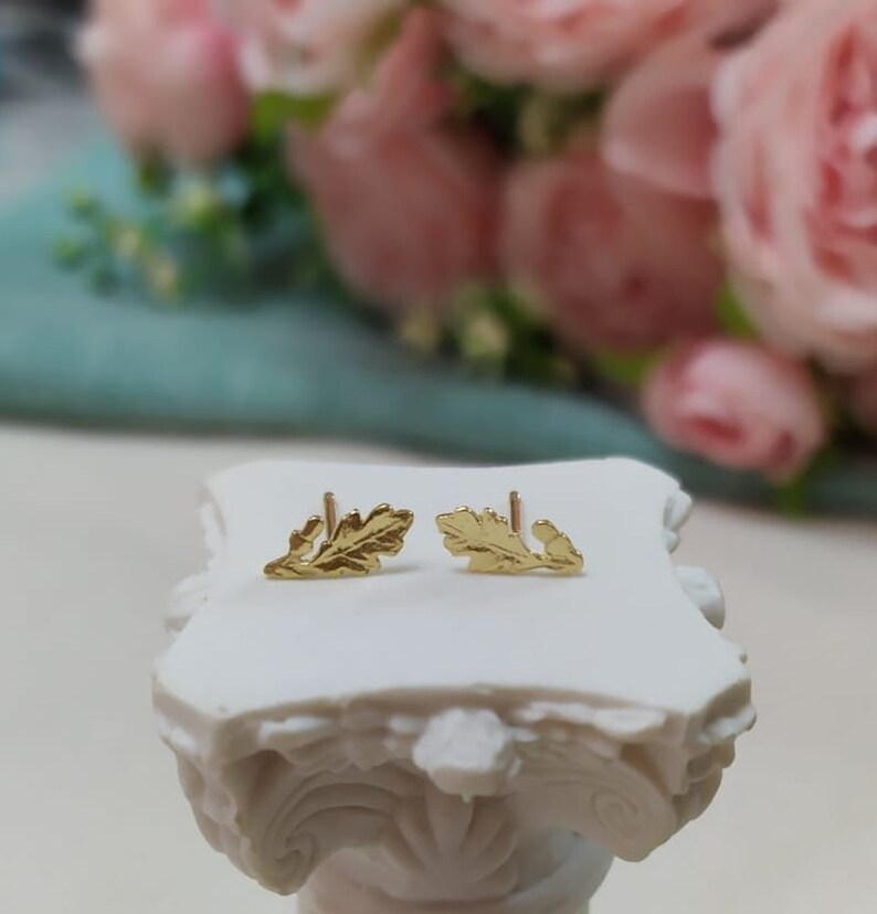 Solid Gold Oak Leaf Studs- Leaf Studs- Real 14K Gold Oak Leaf- Oak Leaf ...