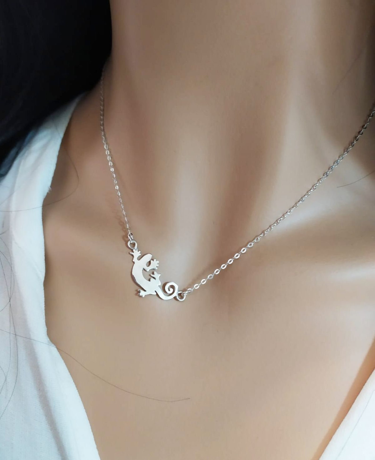 Cute Lizard Necklace Sterling Silver Gecko Reptilian | Etsy