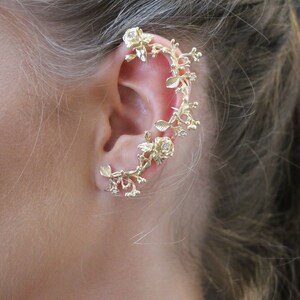 Rose Flowers Ear Cuff, Rose Jewelry, Ear Crawler Jewelry, Ear Climber ...