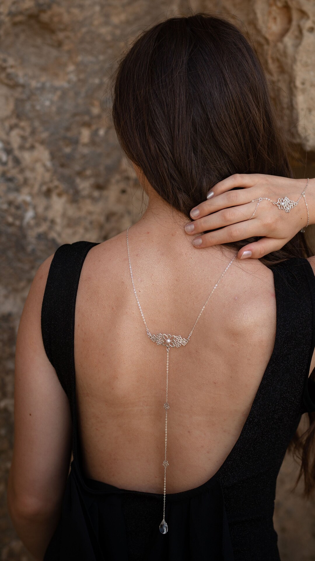 Sterling Silver Bridal Back Necklace, Pearl Teardrop Pendant - Etsy