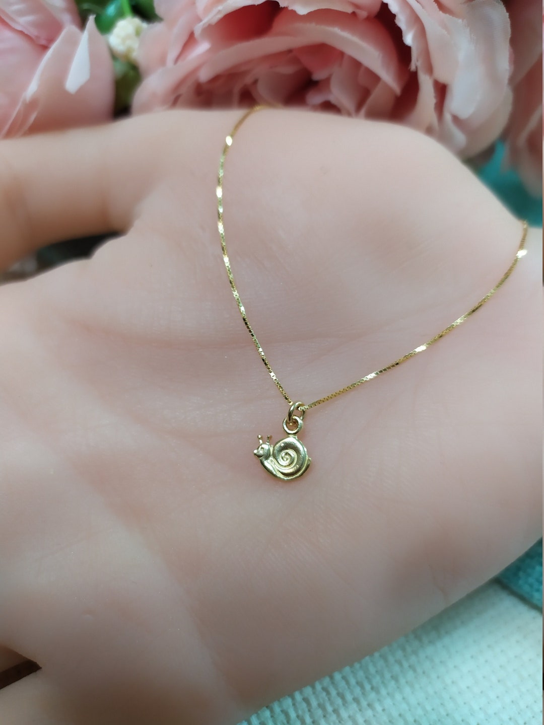 Solid Gold Snail Necklace -14k Real Gold- Delicate -Simple- Pure Gold ...