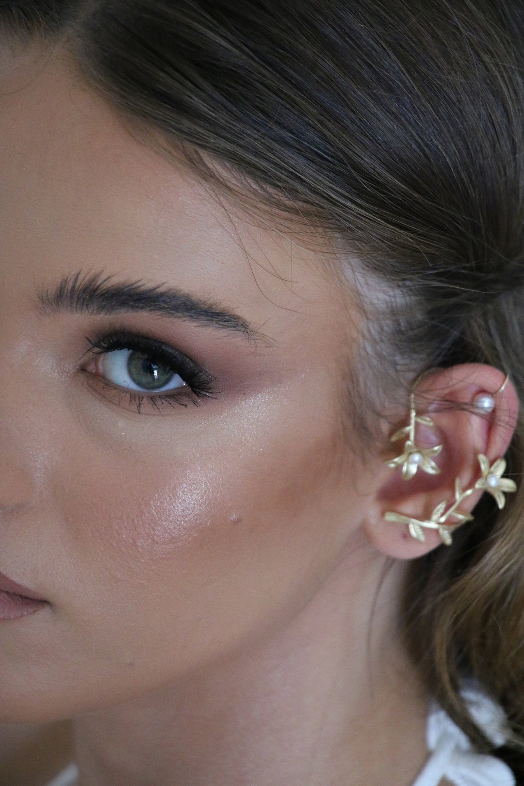 Floral Ear Cuff With Pearls, Ear Jewelry, Ear Climber, Ear Wrap, Ear ...