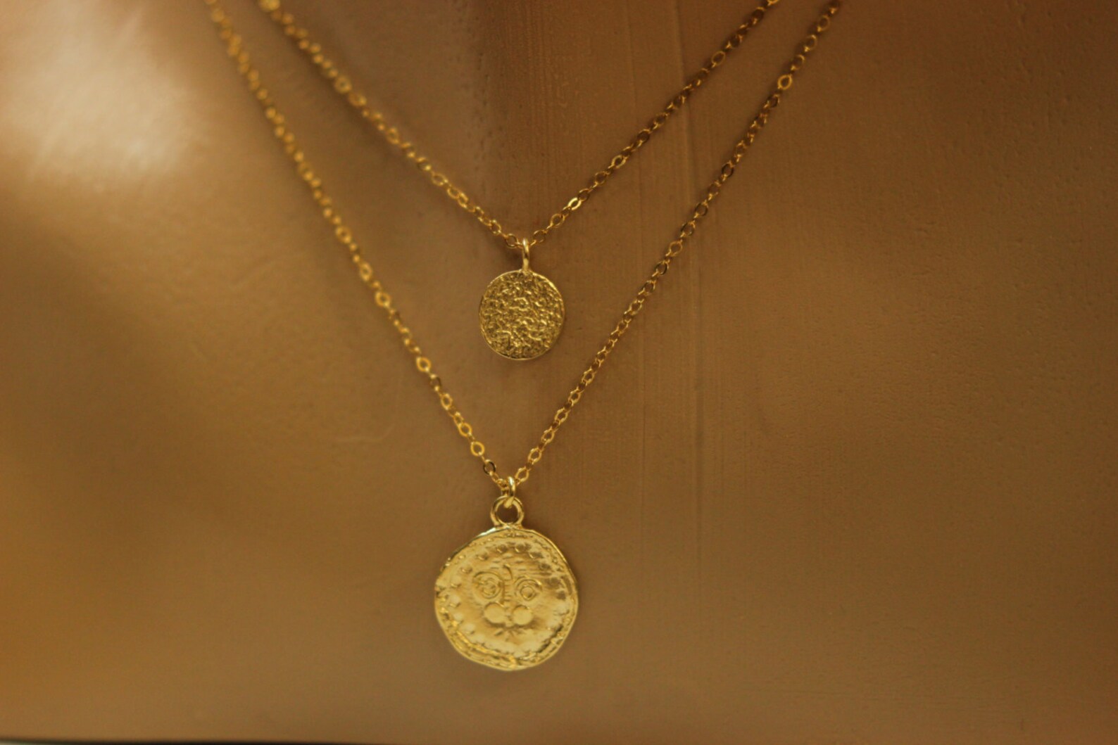 18K gold vermeil Double Coin Necklace Beautiful butterfly | Etsy