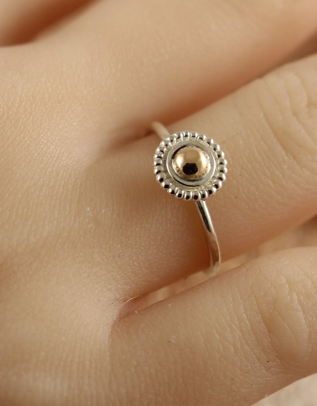 Sterling Silver and Gold Filled Ring .small Ring,unique Design ...