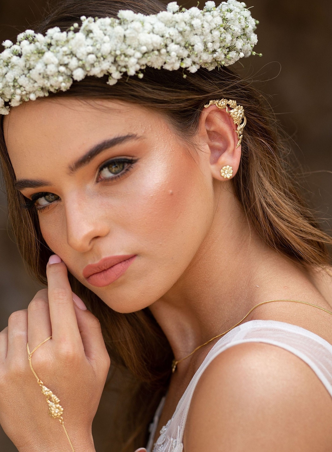 Daisy Flowers Ear Cuff, Daisy Jewelry, Ear Crawler Jewelry, Ear Climber ...