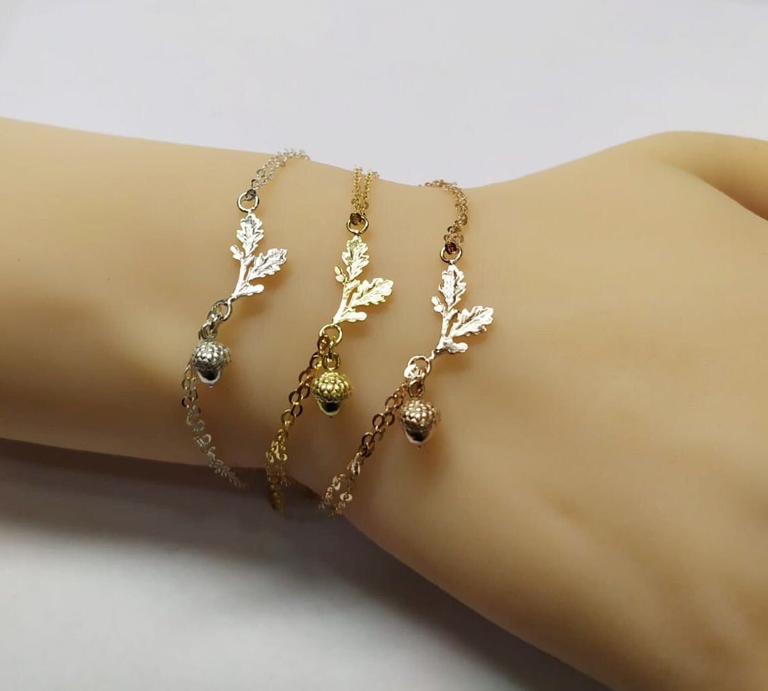 Acorn Bracelet, Oak Leaf Bracelet, Dainty Nature Bracelet, Sterling ...
