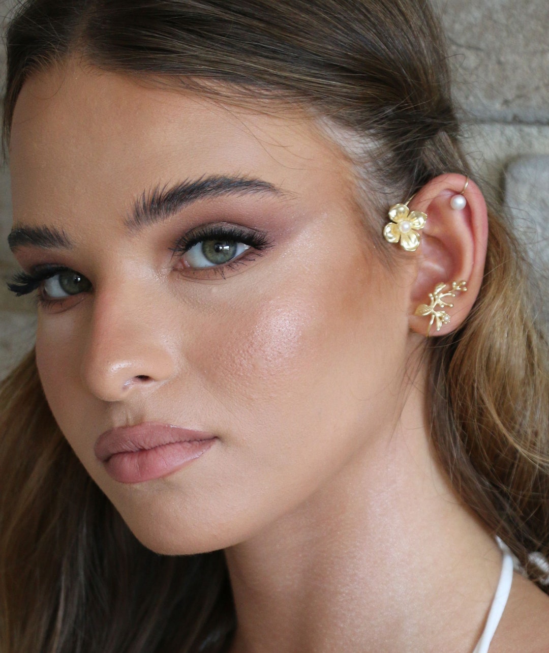 Flowers Ear Cuff , Ear Jewelry, Ear Climber, Ear Wrap, Ear Jacket, Non ...