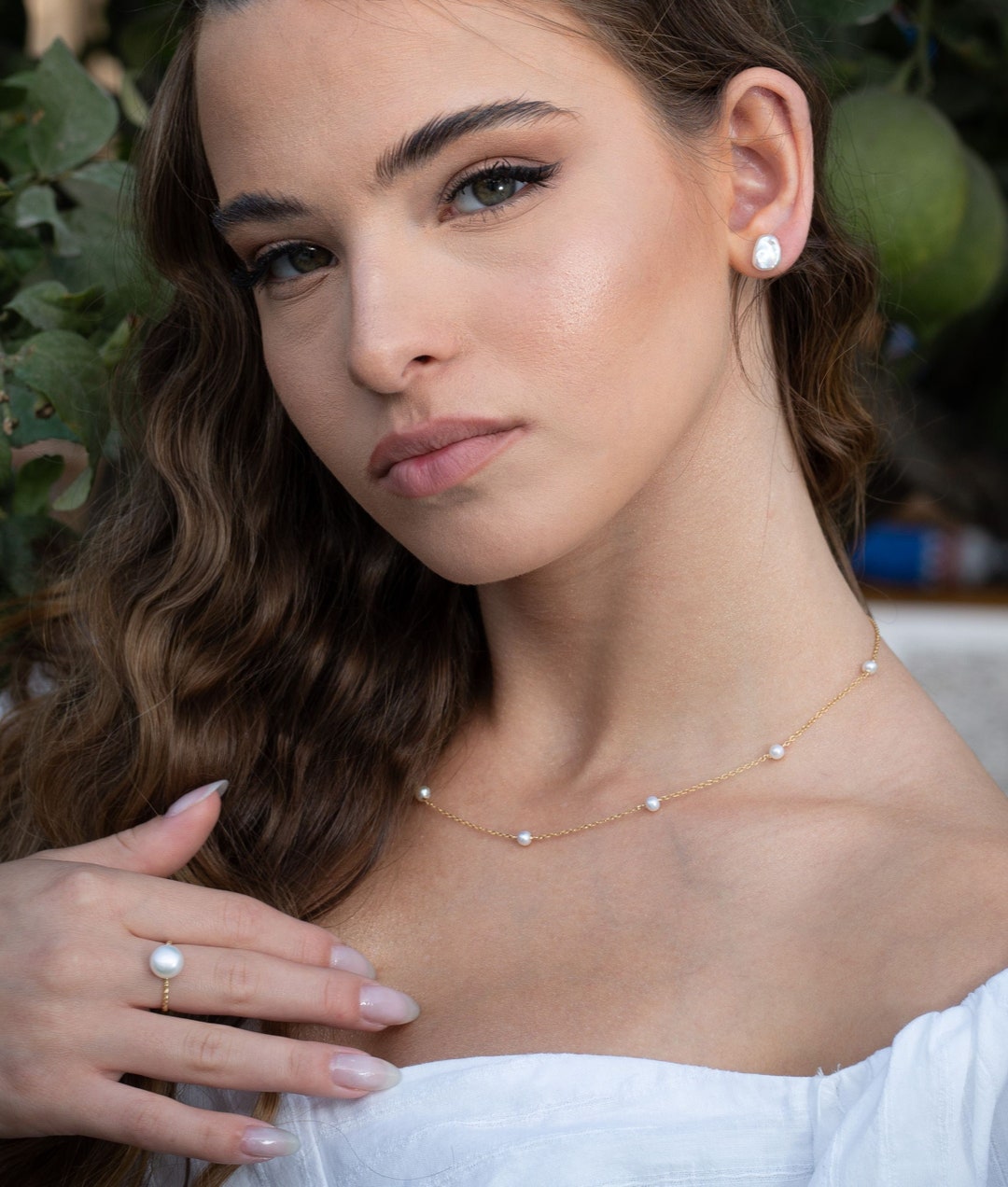 Solid Gold Choker- Dainty Pearl -14k Real Gold- Delicate -simple- Pure ...