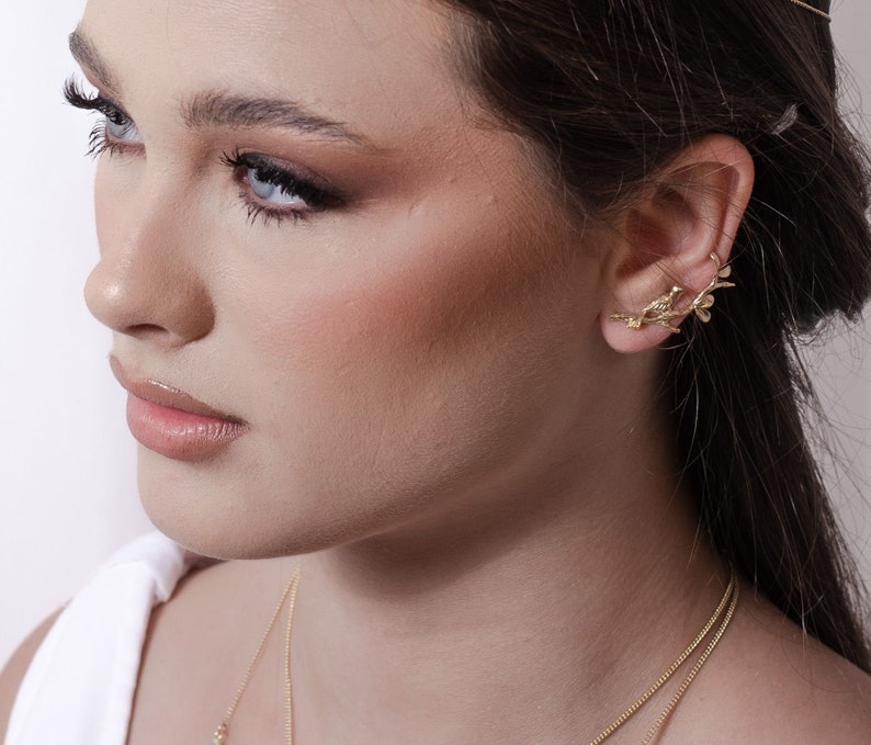 Leaves and Cute Bird Ear Cuff Ear Climber Branch and Cute - Etsy