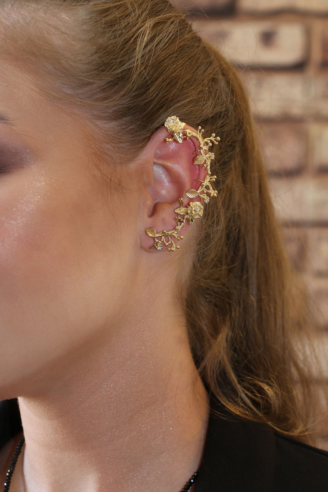 Rose Flowers Ear Cuff, Rose Jewelry, Ear Crawler Jewelry, Ear Climber ...