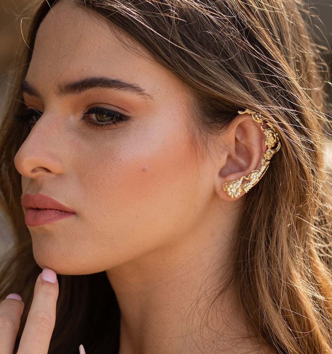 Daisy Flowers Ear Cuff, Daisy Jewelry, Ear Crawler Jewelry, Ear Climber ...