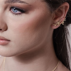 Leaves and Cute Bird Ear Cuff , Ear Climber, Branch and Cute Bird ...