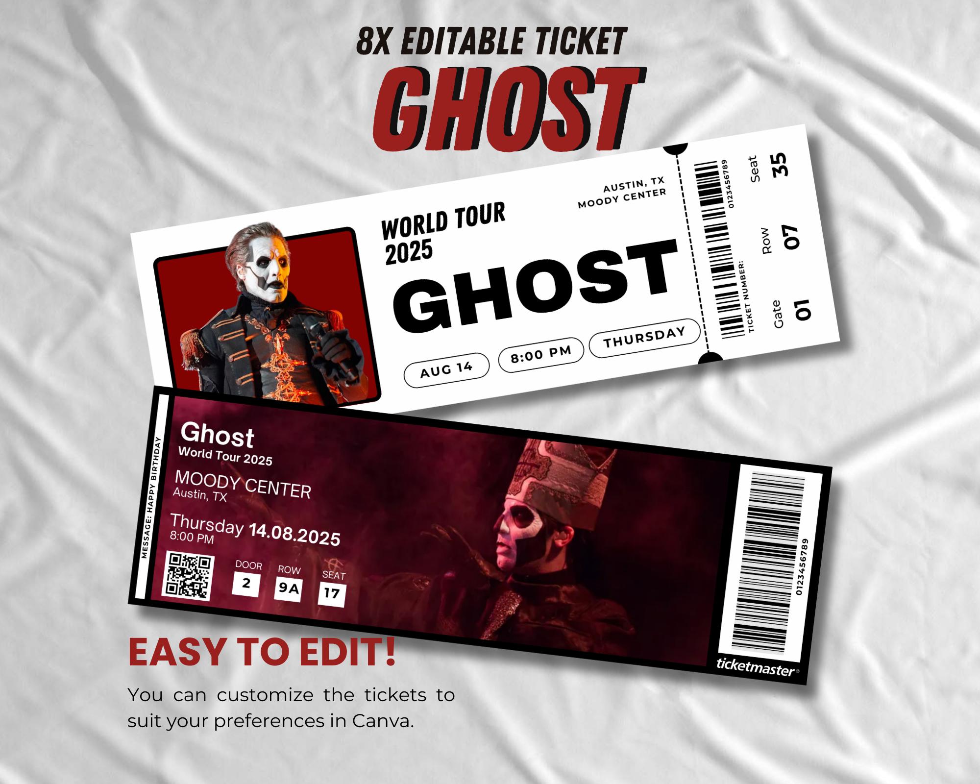 GHOST World Tour 2025 Editable Ticket Templates 8 Customizable ...