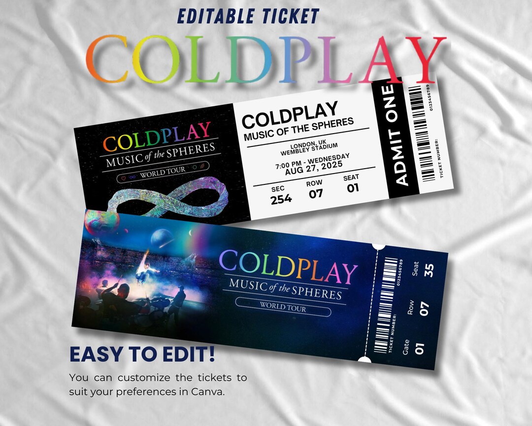 Coldplay Music of the Spheres World Tour 2024-2025 Editable Ticket ...