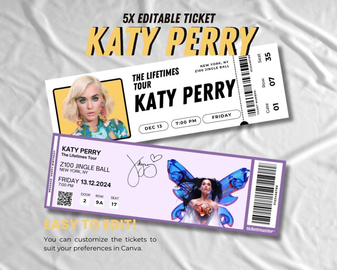 KATY PERRY the Lifetimes Tour Concert Editable Personalized Tickets | World Tour 2024 - 2025 ...