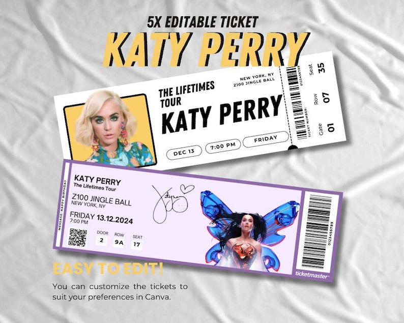 KATY PERRY the Lifetimes Tour Concert Editable Personalized Tickets | World Tour 2024 - 2025 ...