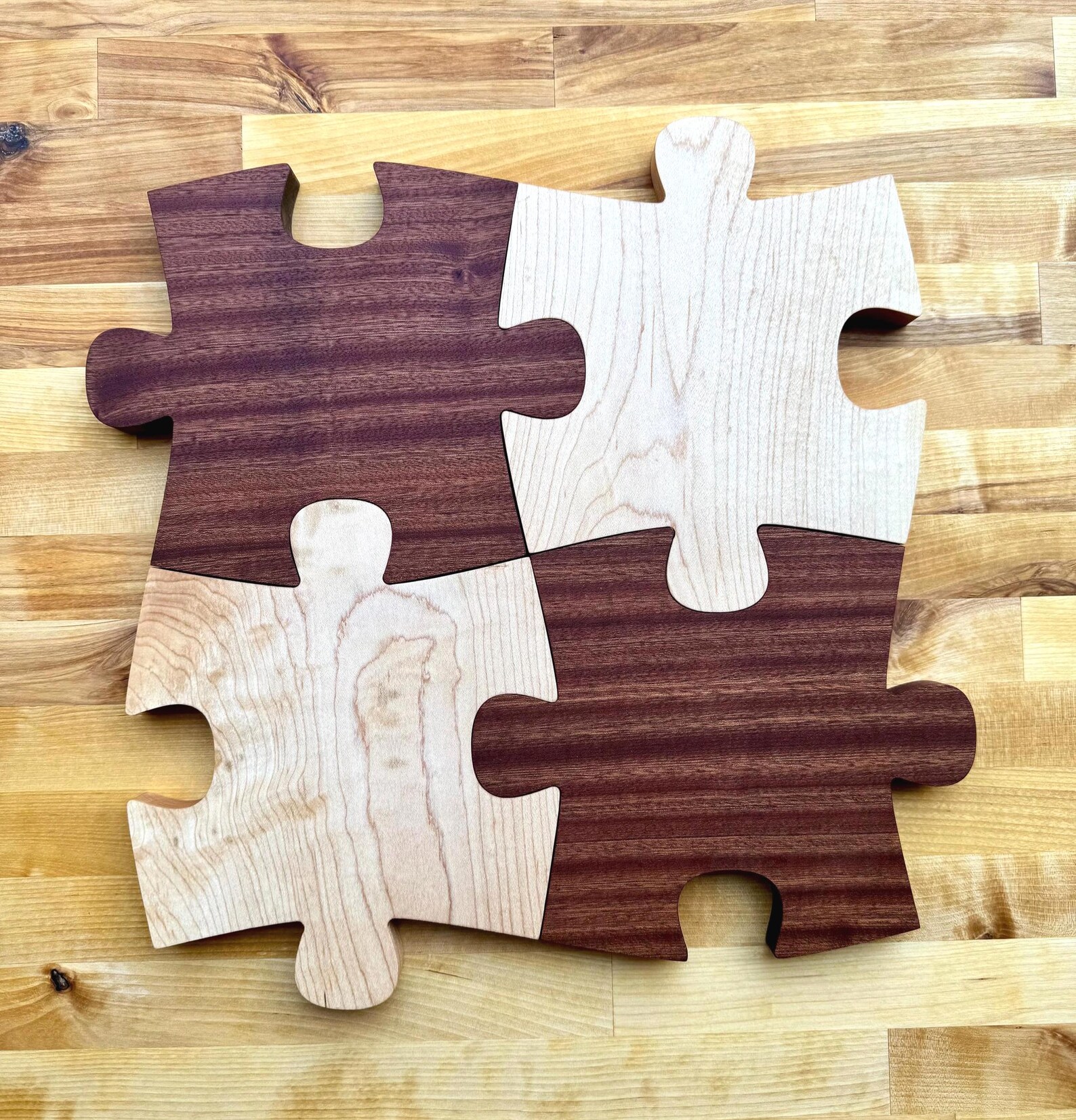 Puzzle Piece Charcuterie Board Set: Handcrafted Wood Serving Tray - Etsy
