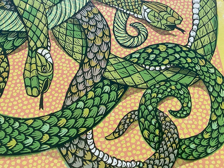 Snakes Woodcut — JustAJar Design Press