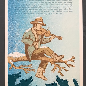 Bagley the Fiddler Woodcut - Etsy