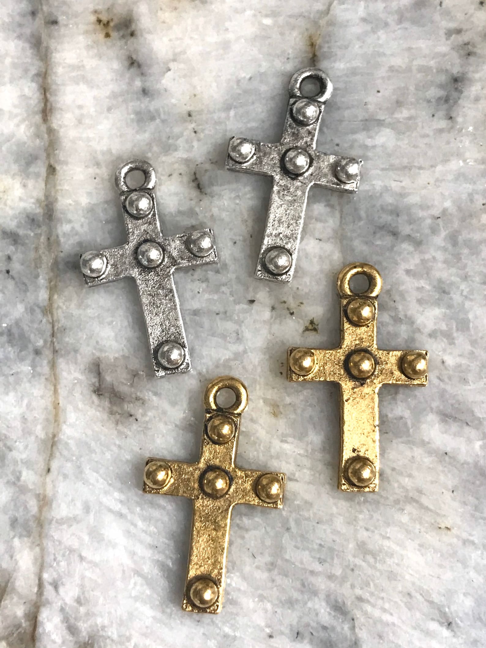 Small Dotted Cross Pewter Charm Pendant Religious Pendant - Etsy