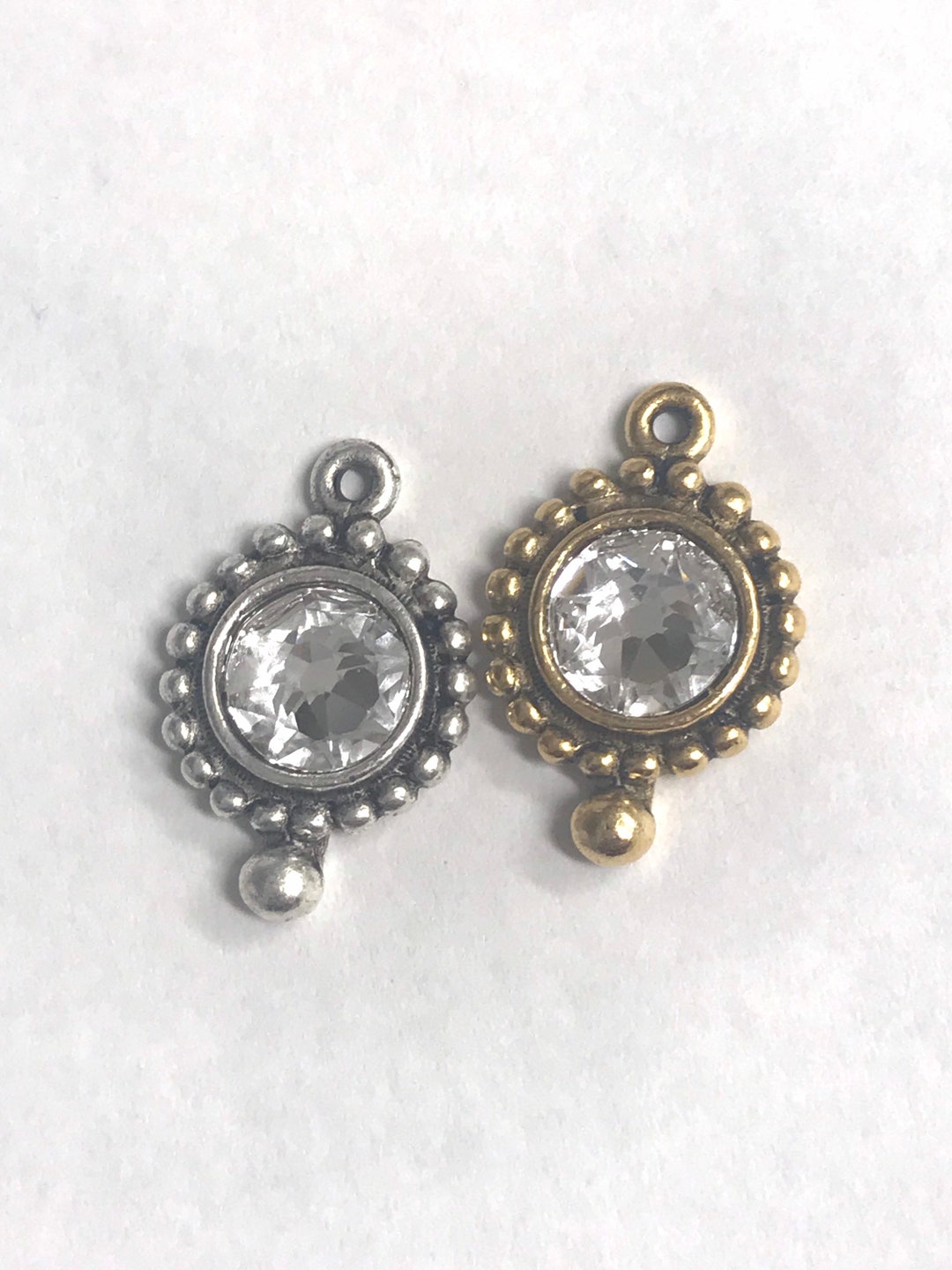Round Swarovski Crystal Dotted Bezel Pendant Charm Earring Components ...