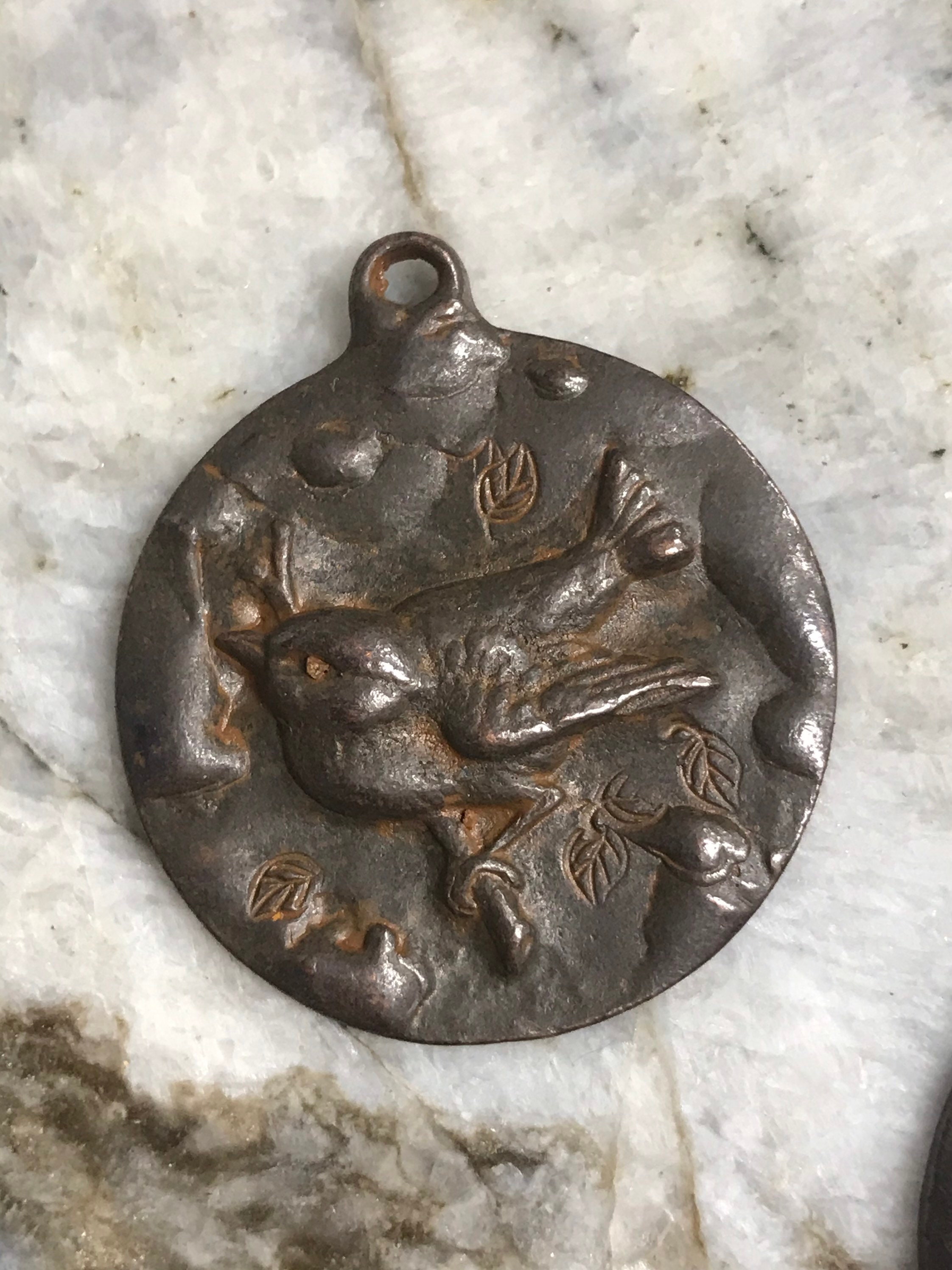 ARTISAN Original Rustic Pewter Bird on Limb Pendant Charm Made | Etsy