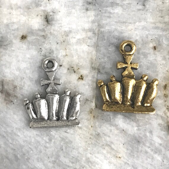 Pewter Rugged Charms Cross Crown Religious Pendant Altered Art | Etsy