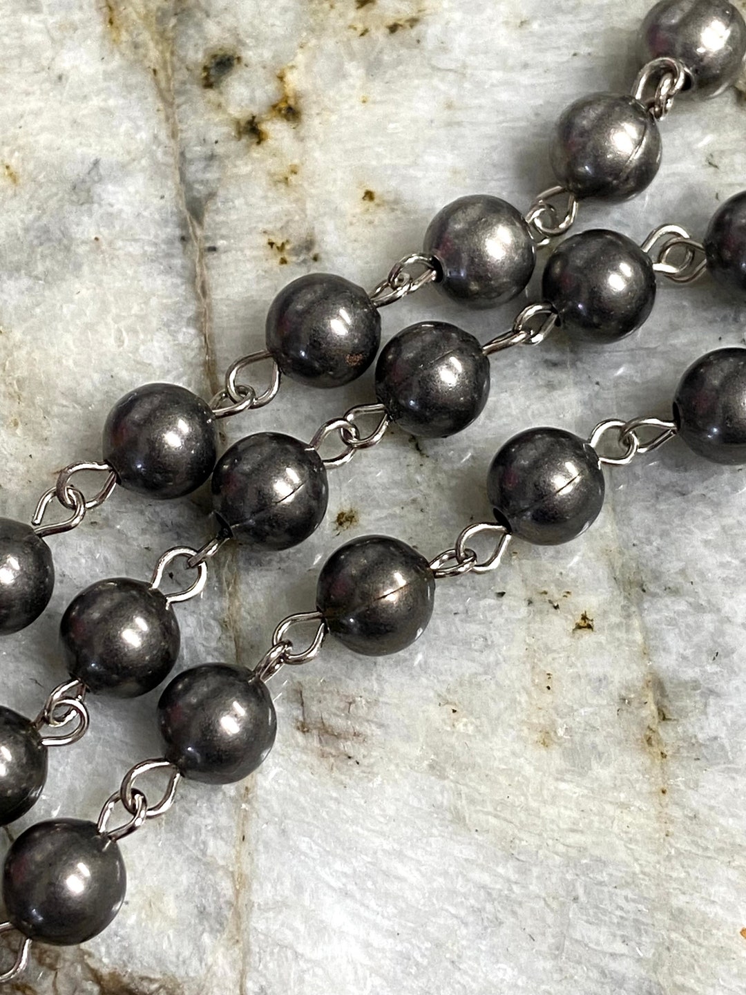1 Ft Linked Beaded Chain Gunmetal Beads 8mm Necklace Rosary Style Chain ...
