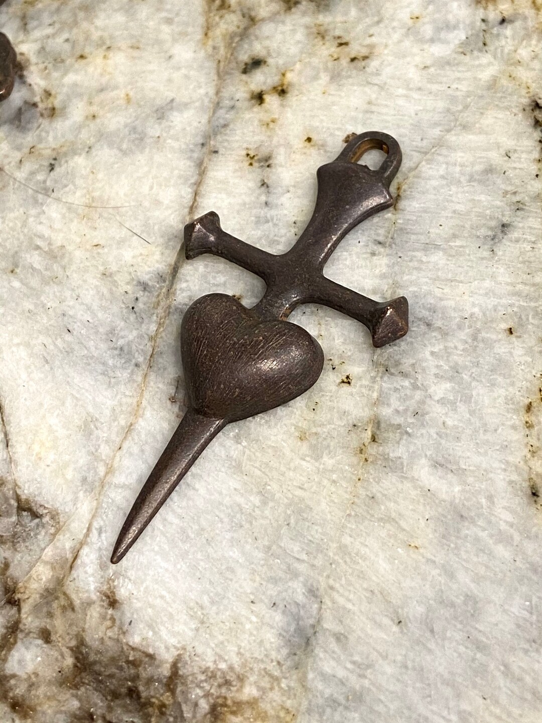 Small Pewter Cross Dagger Heart Sword Pendant Jewelry Supply Supplied ...