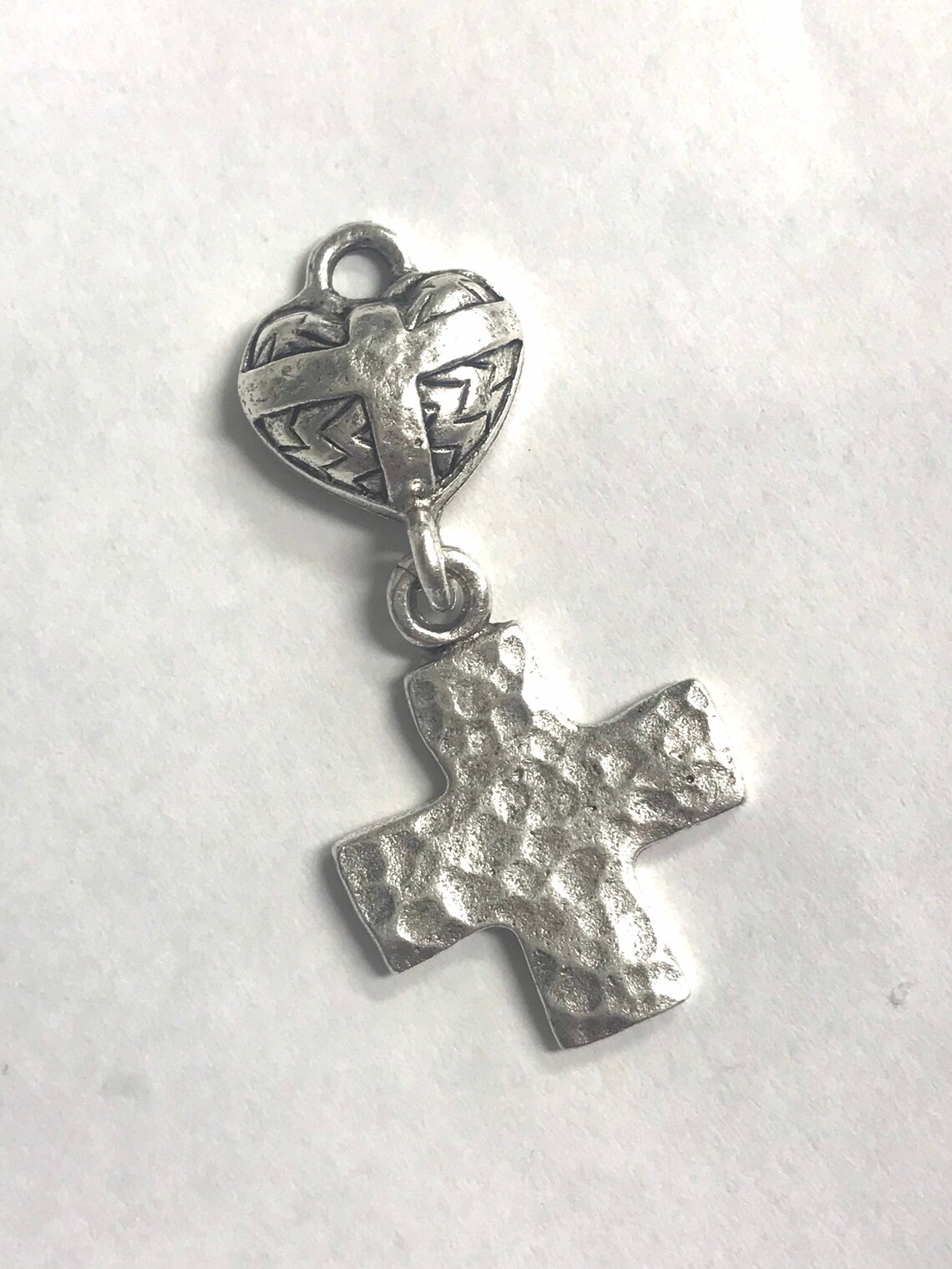 Pewter Rugged Cross and Heart Rustic Charm Religious Pendant Hammered ...