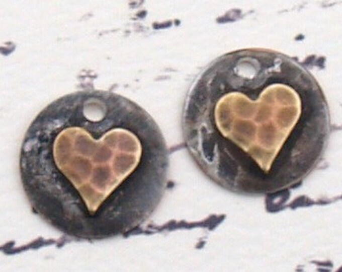 2 Tiny Rustic Soldered Hammered Heart Charms Heart Pendants - Etsy