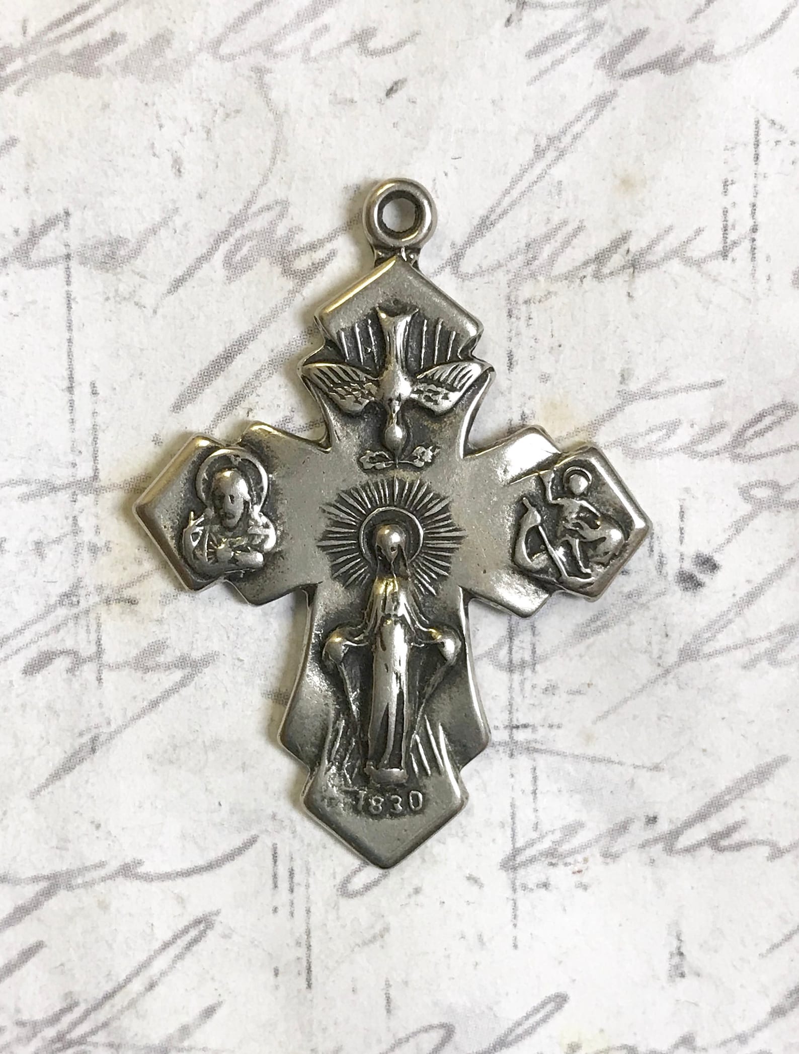 Scapular Miraculous Mary Cross Medal 4 Way Cross Holy Spirit Vintage ...