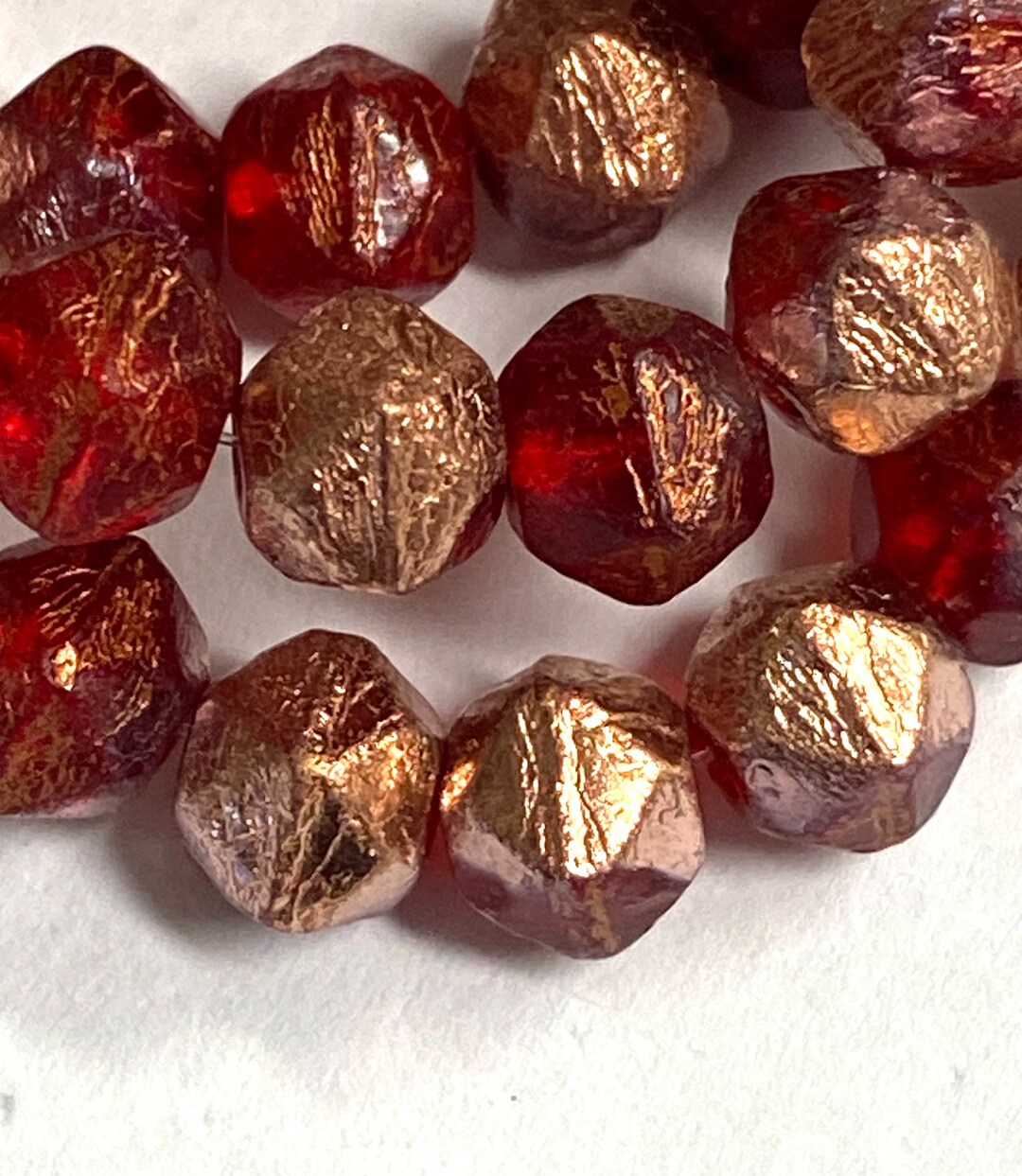 8mm English Ruby Red Copper Czech Glass Beads English Cut 20 Beads 75 ...