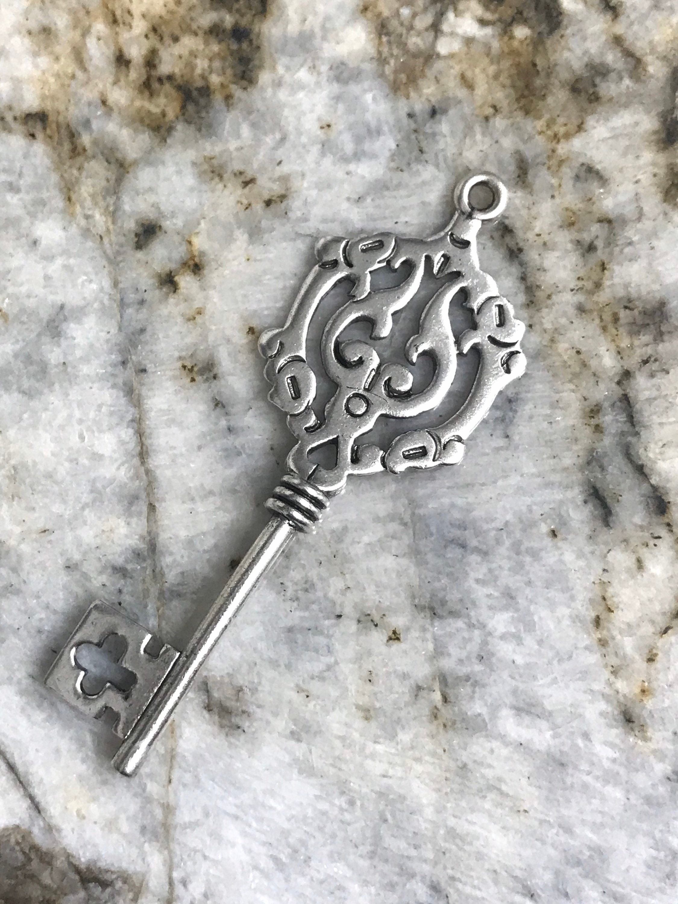 1 pc Large Pewter Key Antique silver Pendant Jewelry ornate | Etsy