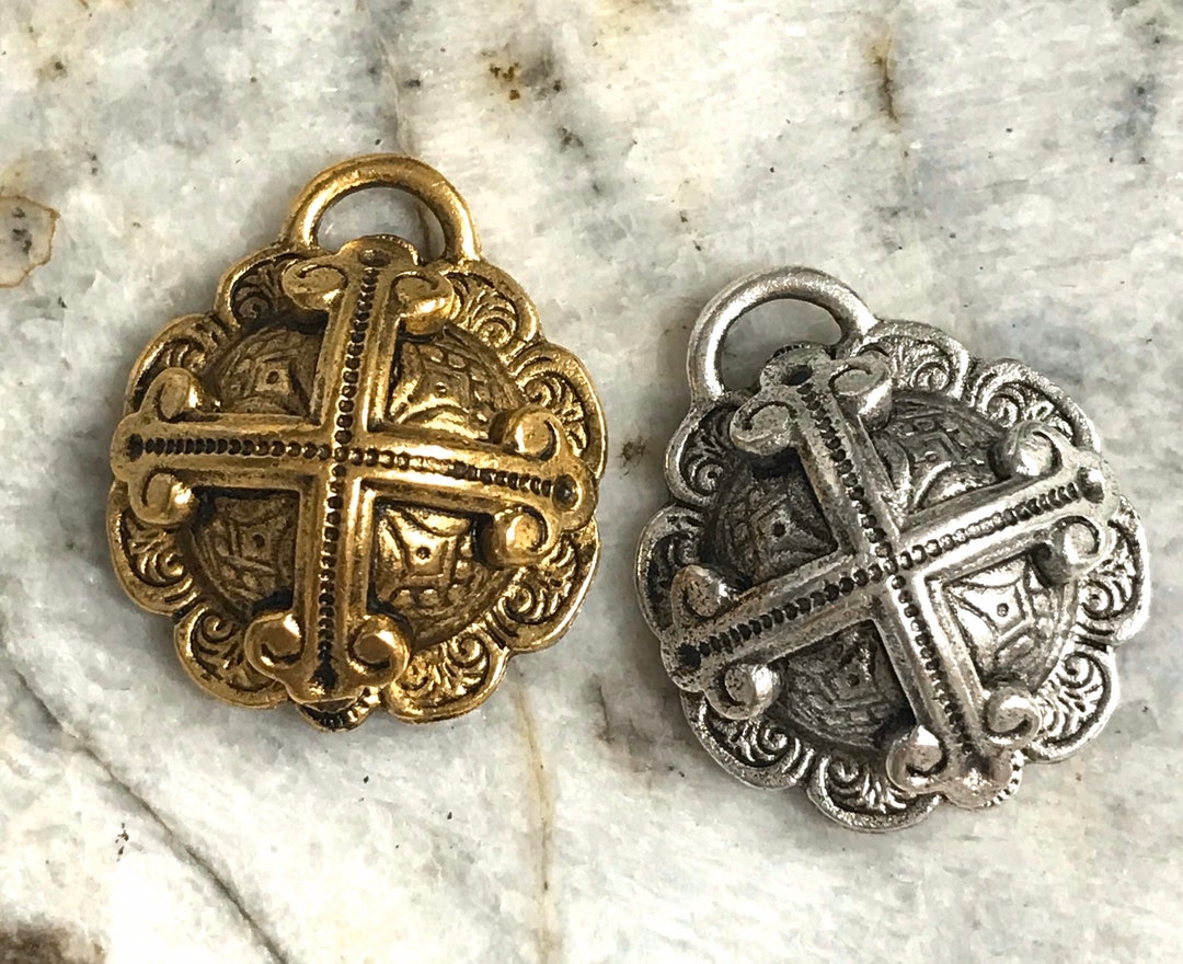 Pewter Domed Cross Religious Pendant Altered Art Supplies Jewelry ...