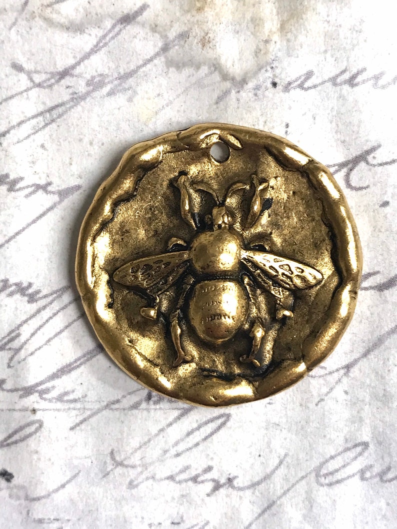 Artisan Original Pewter Bee Charm Pendant Antique Gold Bumble - Etsy