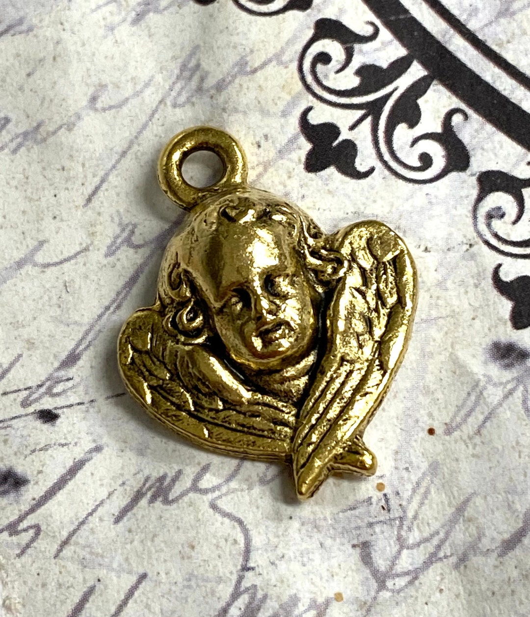 Angel Face Pewter Wings Angelic Pendant Charm Made in the USA Antique ...