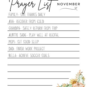Prayer List- Monthly Themed, DIGITAL DOWNLOAD - Etsy