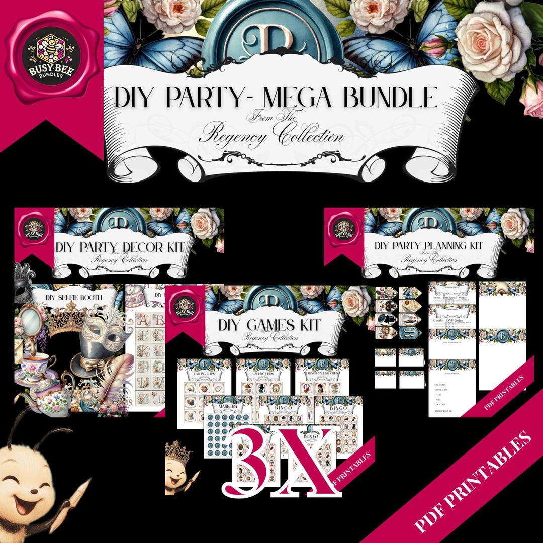 Regency Party Printable Bundle | Games, Decorations & Stationery ...
