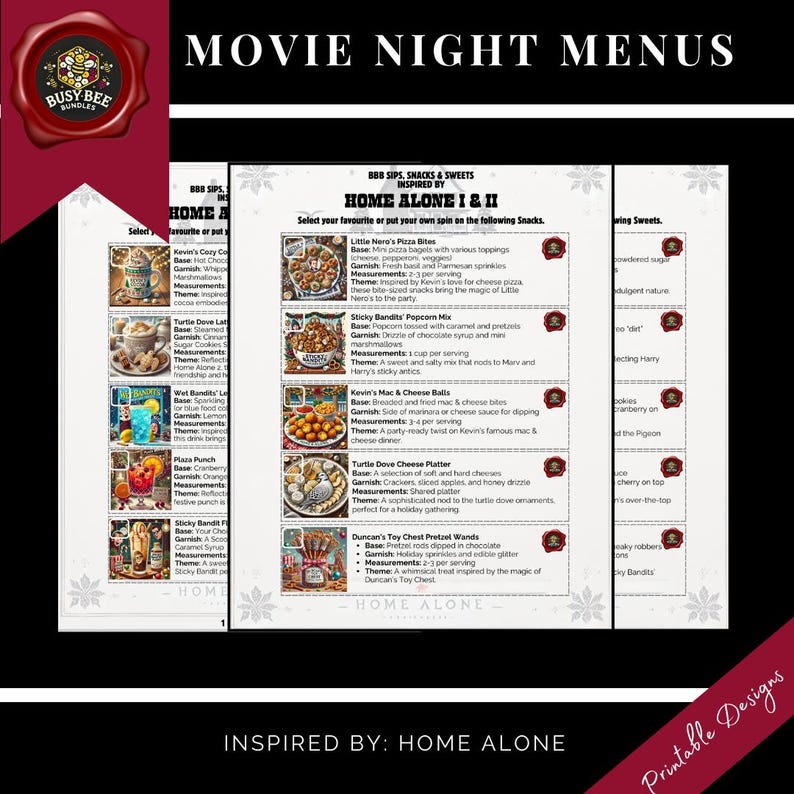 Home Alone Menu Planner Printable Sips, Snacks & Sweets Activity Bundle ...