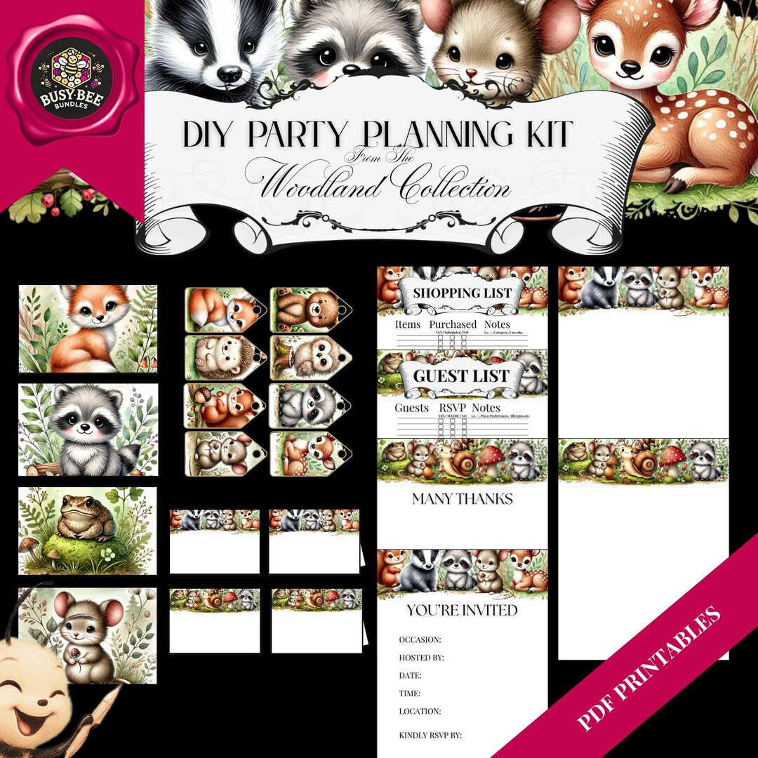 Woodland Party Planning Kit | Printable Invitations, Lists, Labels ...