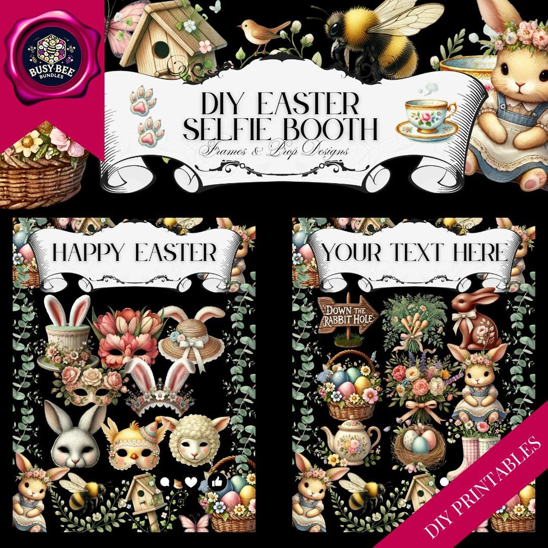 Easter Selfie Booth Printable Kit – DIY Photo Frame, Props & Masks | 3 ...