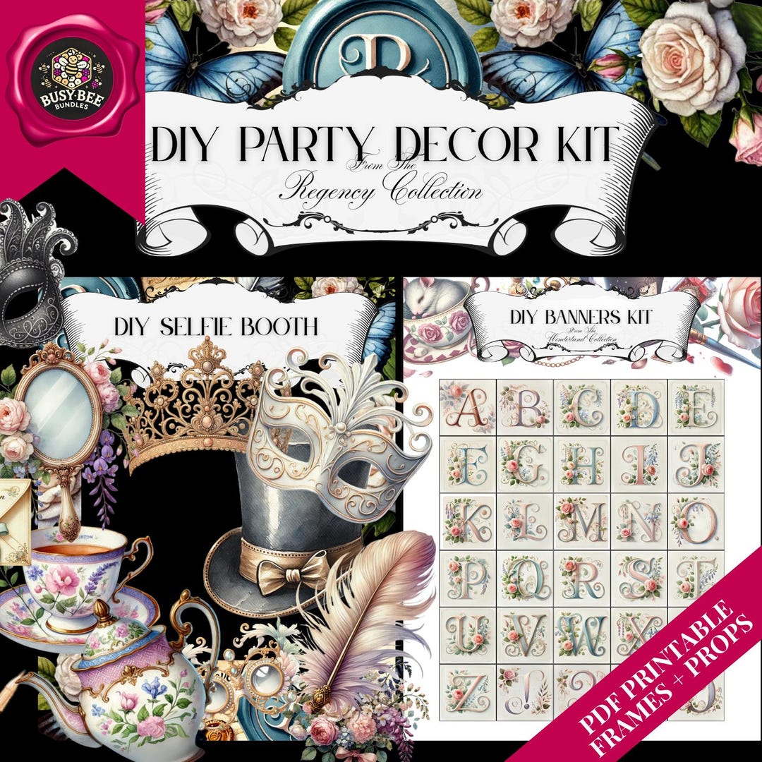 Regency Party Decorating Kit | Printable Banner, Selfie Frames & Photo ...